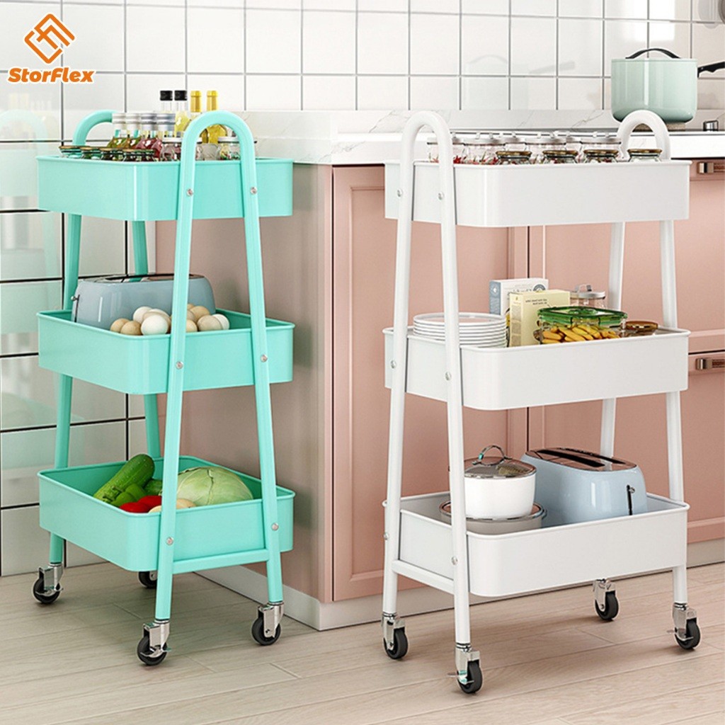 3 Tiers Trolley Storage Rack / Office Shelves Home Kitchen Trolley ...