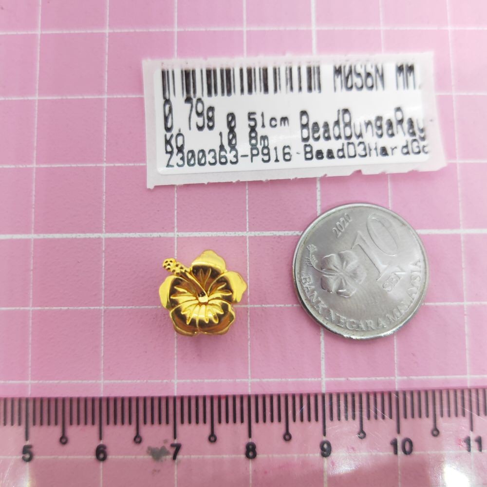 Emas916, Bead Bead D3 Hard Gold Bunga Raya 1.1 cm Pd 300363 P551 0.51 ...