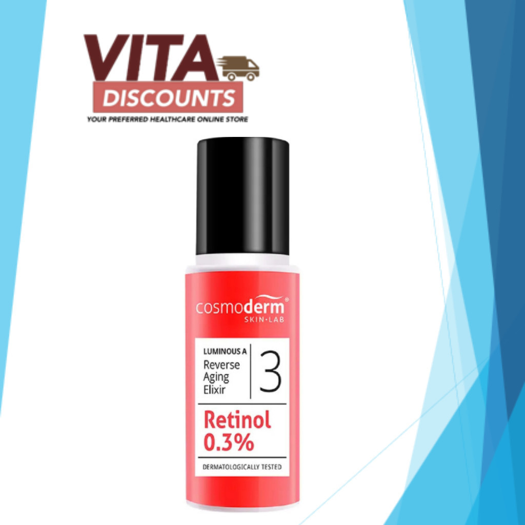 COSMODERM 3 RETINOL 0.3% LUMINOUS A REVERSE AGING ELIXIR 30ML EXP08 ...