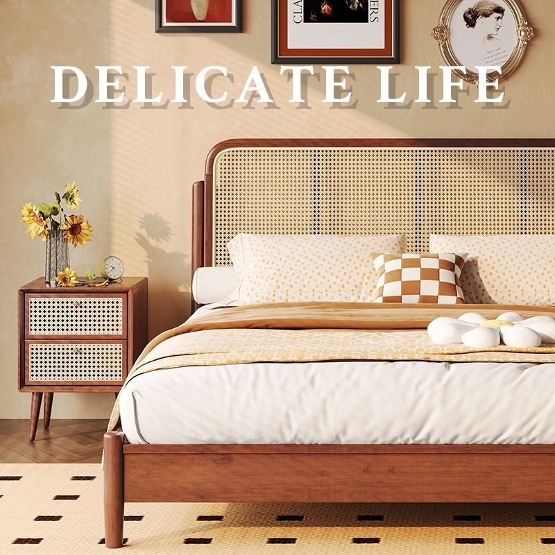 Q-8/Vintage Rattan Solid Wood Bed1.5m Bed in master bedroom1.8m Double ...