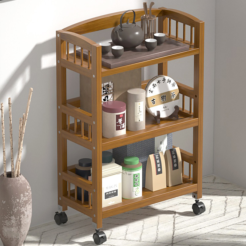 JY-8/Solid Wood Storage Rack Movable Living Room Floor-Standing Bamboo ...