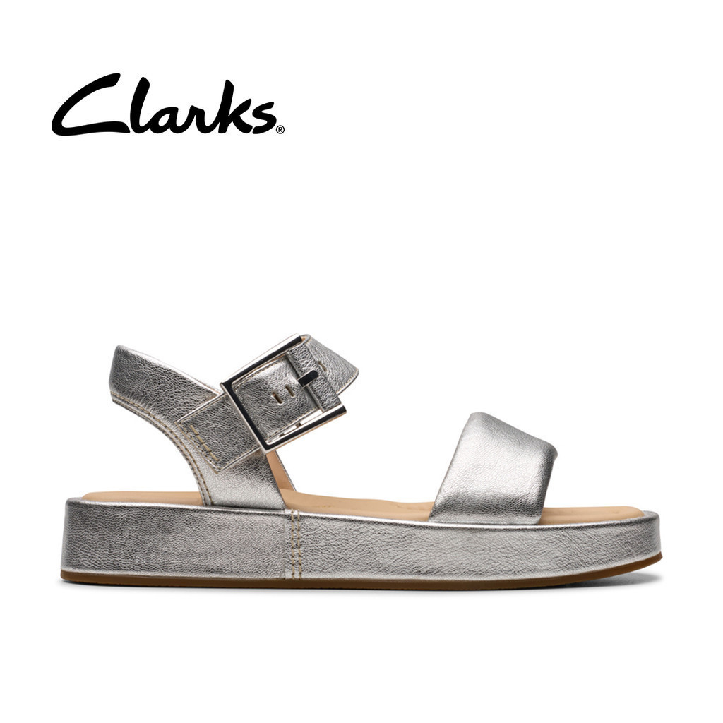 Clarks Womens Alda Strap Flatforms Sandals - Silver Leather Kasut ...