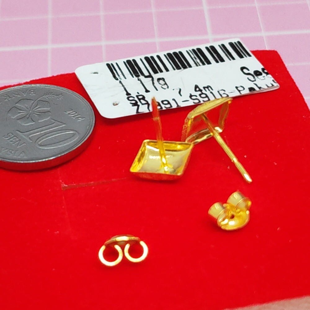 Emas916, Subang Paku Segi Stamping Segi Crki Crmi 0.8 cm Vt 7891 P529 ...