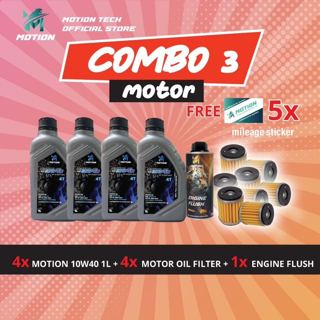 MOTION Live Combo 3 API SN Fully Synthetic Motorcycle Engine Oil JASO ...