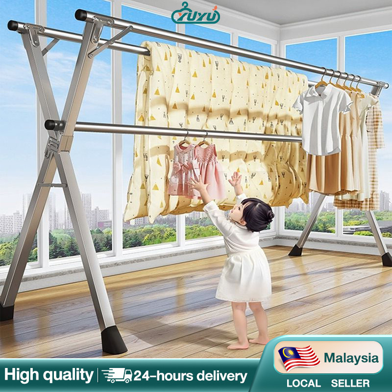 【Stock】Stainless Steel Telescopic Clothes Rack Drying Racks Foldable ...