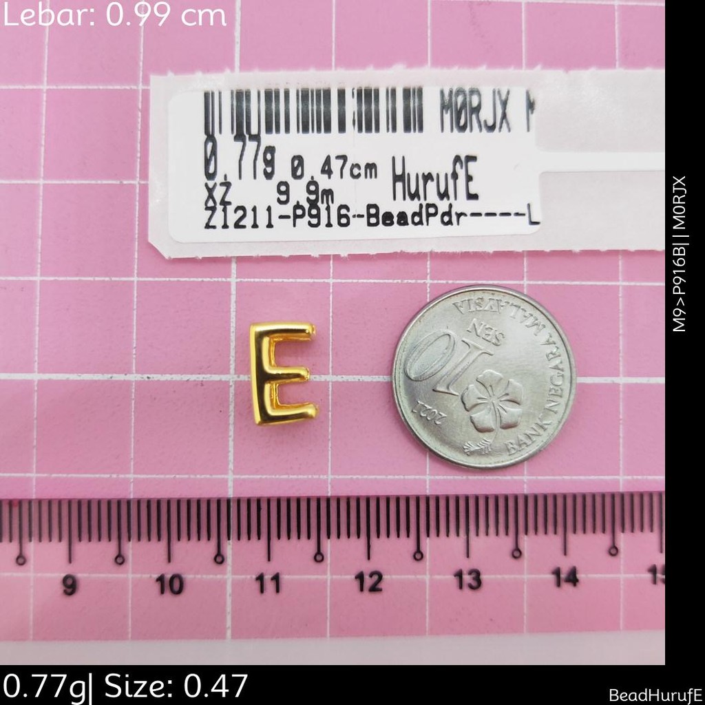 Emas916, Bead Bead Licin Huruf E 1.0 cm Pd 1211 P644 0.47 | Shopee Malaysia