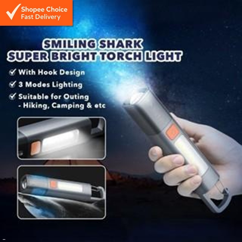 Smiling Shark LED Torch Light – XPE Super Bright Flashlight with Hook ...
