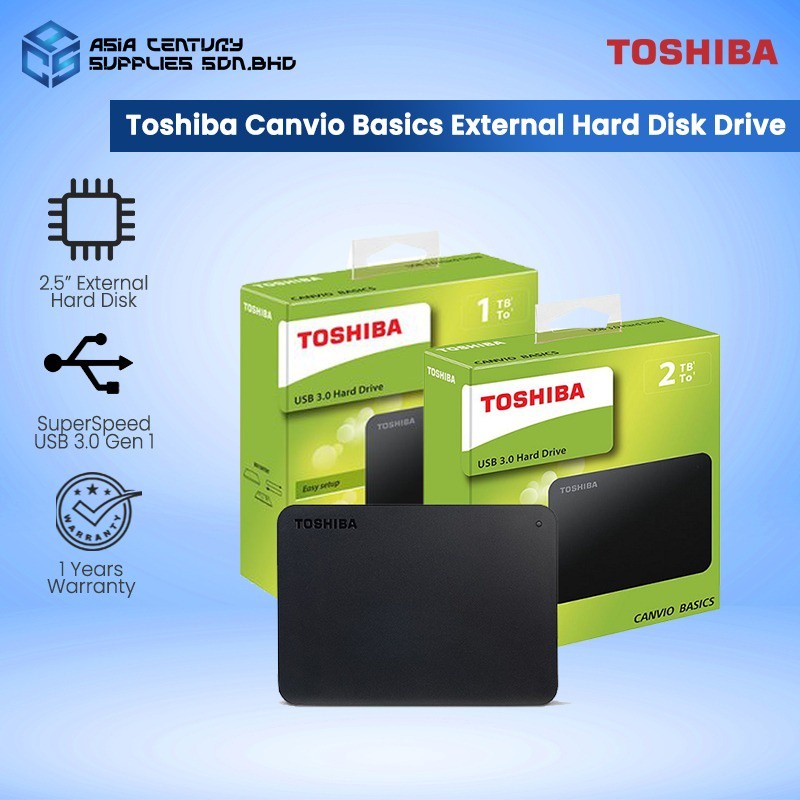 Toshiba Canvio Basics 1TB / 2TB Portable USB 3.0 External Hard Disk Drive | Shopee Malaysia