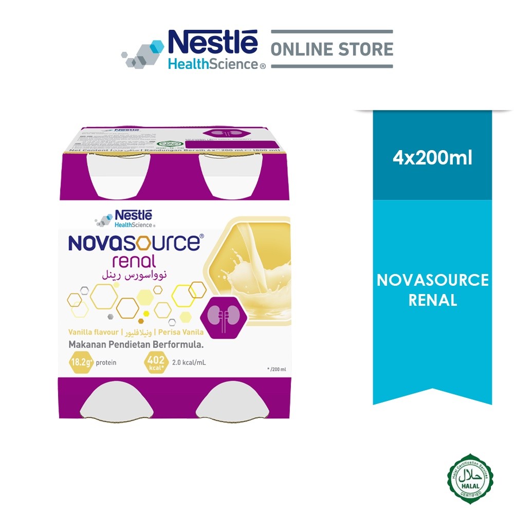 NESTLE Novasource Renal 200ml Vanilla Flavour I Kidney Patients x 4 ...