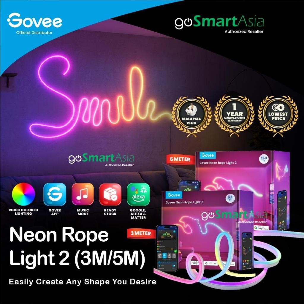 goSmart Asia Govee Neon Rope Light 2 3M/5M w/ Music Sync Matter DIY ...