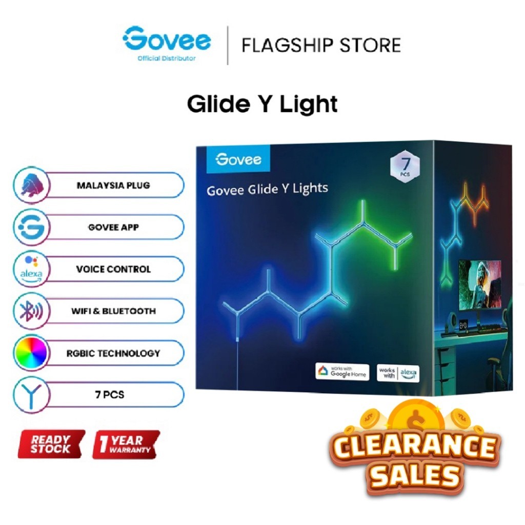 Govee Glide Y Shape Light Panel (7 pack) Gaming Light Neon Light Smart ...