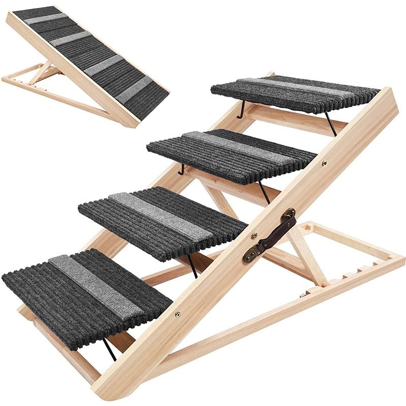 M/New Solid Wood Pet Ladder Adjustable Small Dog Wooden Dog Stairs ...