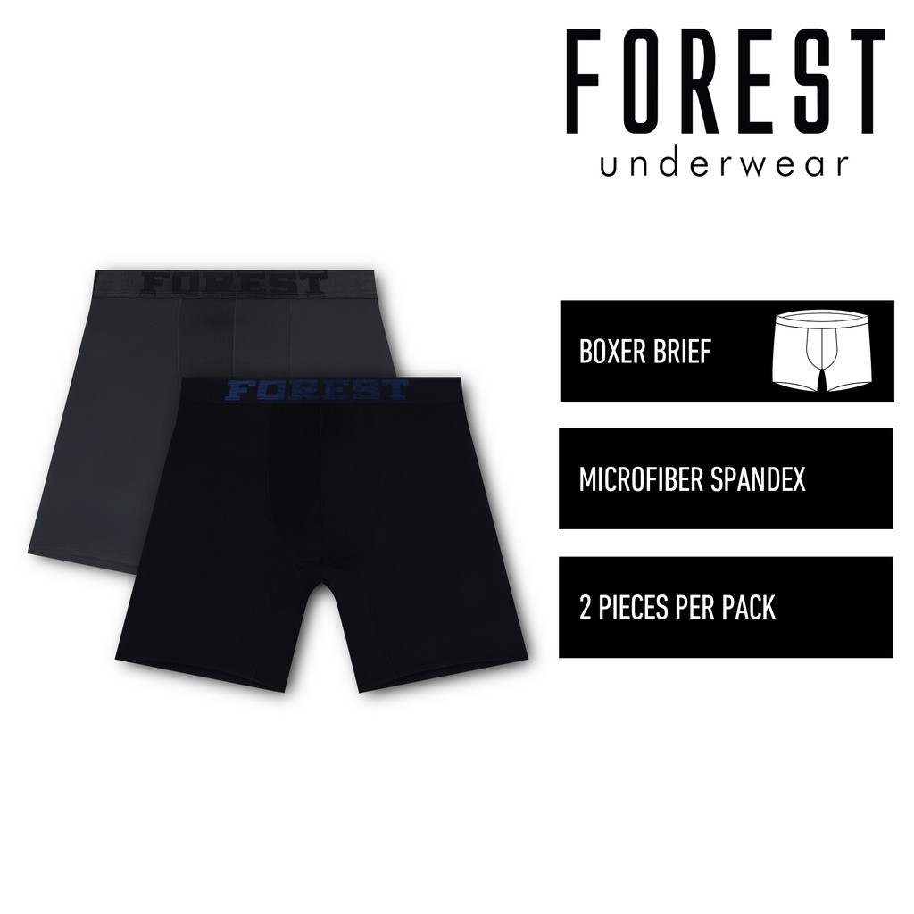 (2 Pcs) Forest Mens Microfibre Spandex Boxer Brief Underwear Assorted ...