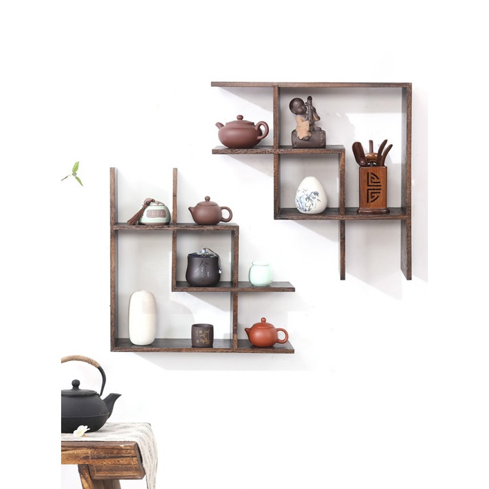 J-H/Solid Wood Display Shelf Wall-Mounted Curio Cabinet Wall Storage ...