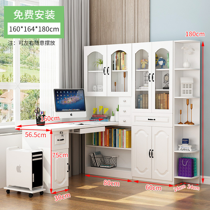 J-H/Solid Wood Desktop Computer Desk with Bookshelf, Home Corner Desk ...