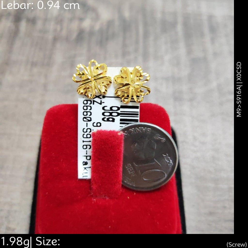 Emas916, Subang Paku Skru Bunga4 Love L2 1.0 cm Pd 6660 P521 | Shopee ...