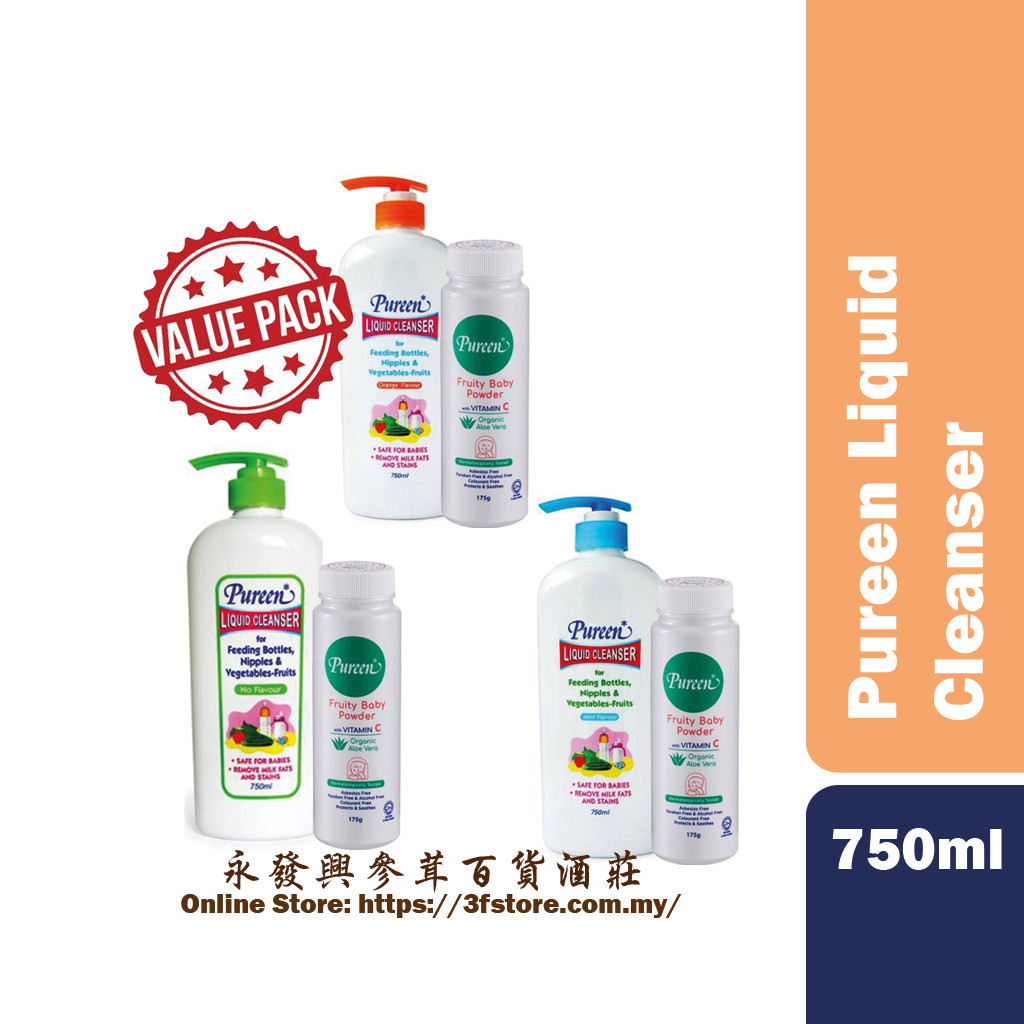 Pureen Pencuci Cecair (No Flavour/Orange/Mint) Pencuci Botol 750ml FREE ...