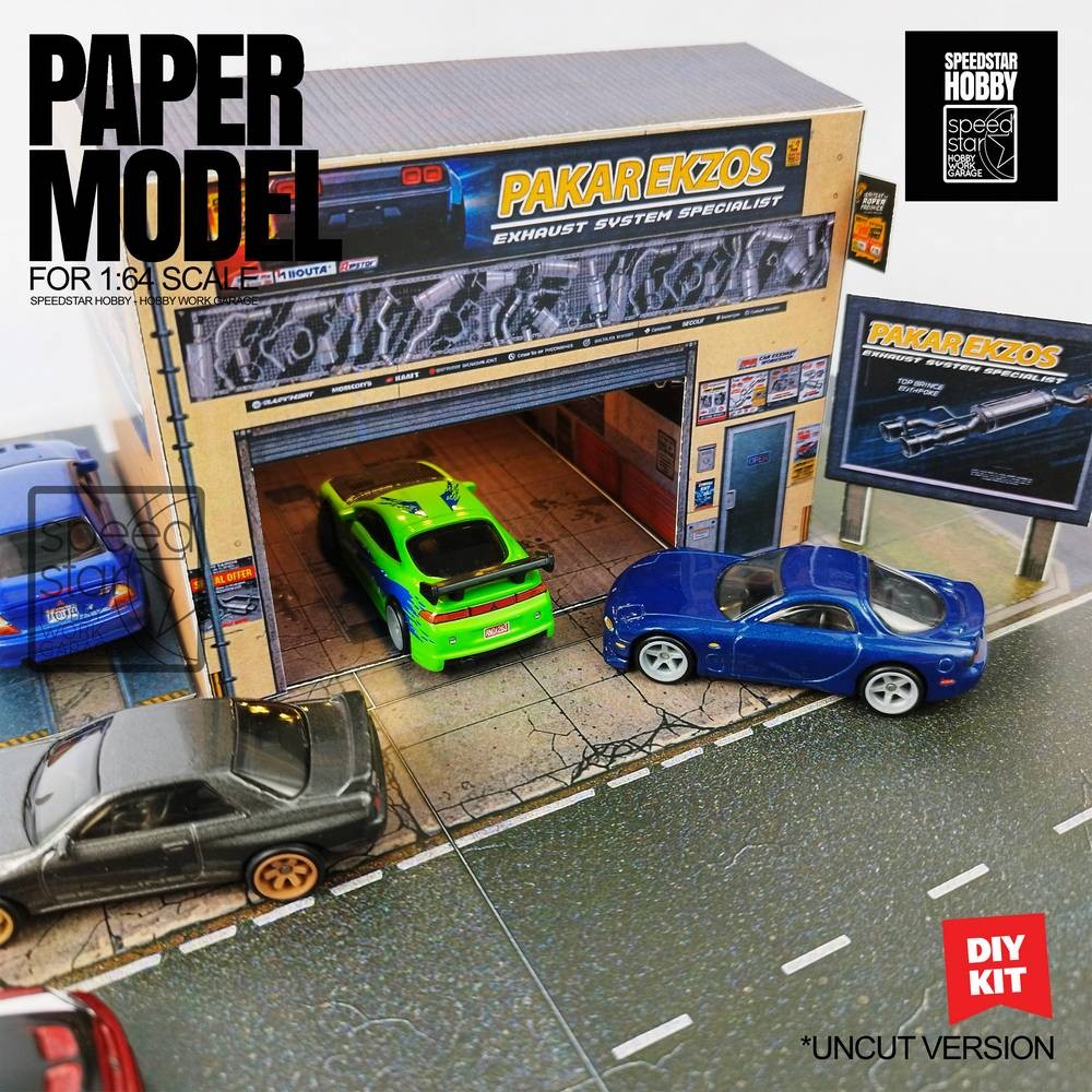 1:64 PAPER MODEL FOR HOT WHEELS - PAKAR EKZOS GARAGE BASE #B1 - UNCUT ...