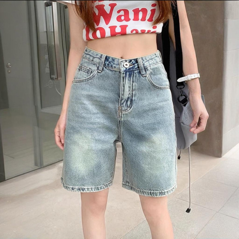 Vintage Blue Denim Five-point Shorts Women Thin High-waist Slim Petite ...