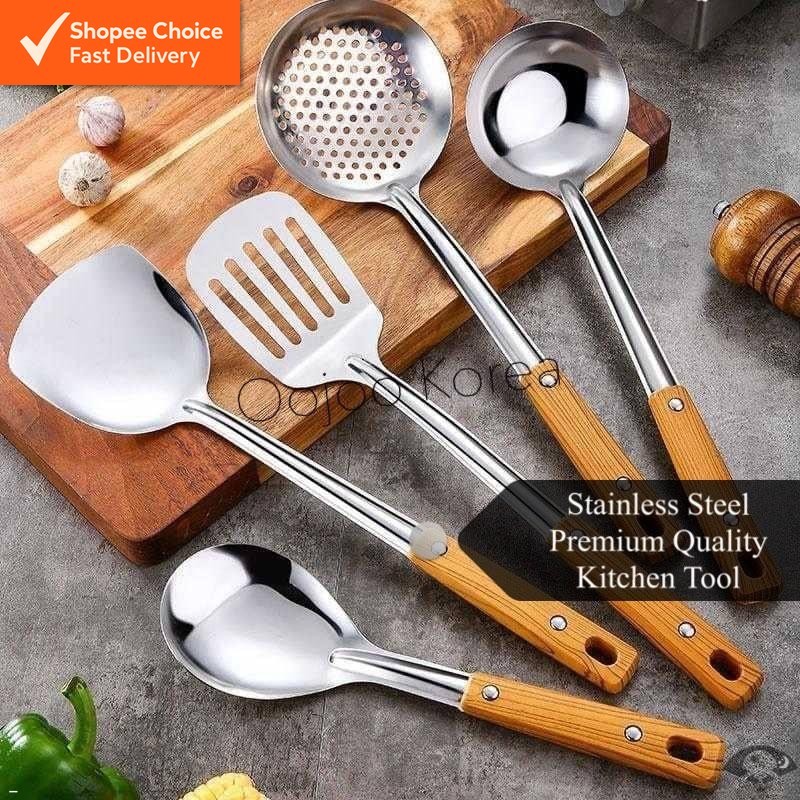Premium Stainless Steel Kitchen Utensil Set – Turner, Ladle, Rice Scoop ...
