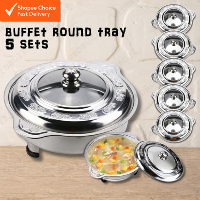 Stainless Steel Buffet Round Tray (5 Sets) - 31CM Catering Food ...