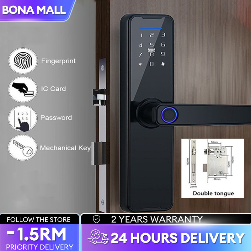 Smart Door Lock Fingerprint Password Key Card Unlock 4 in 1 Semi-Automatic Security Door Lock ...