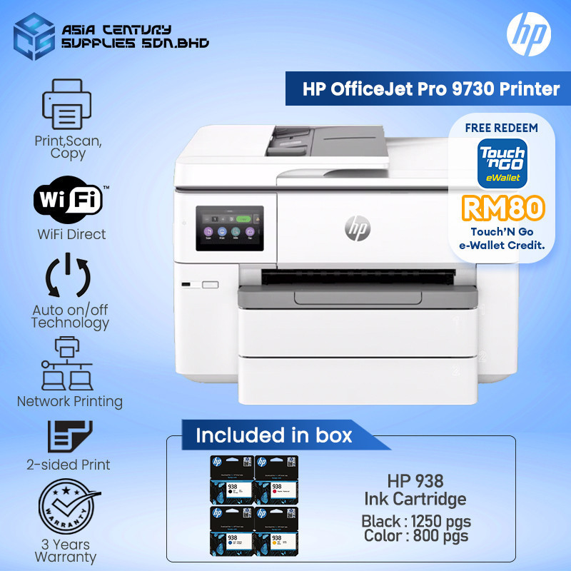HP OfficeJet Pro 9730 Wide Format A3 All-in-One Printer / Print Scan Copy Wifi / HP 938 ink ...