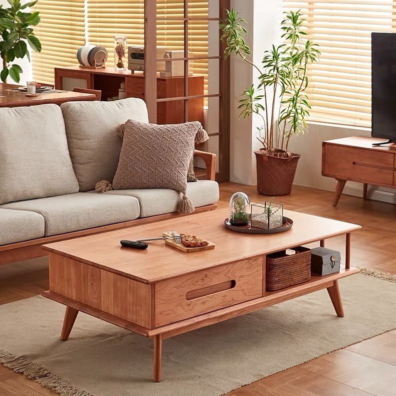HY-6/Solid Wood Coffee Table Japanese Style Small Apartment Cherrywood ...