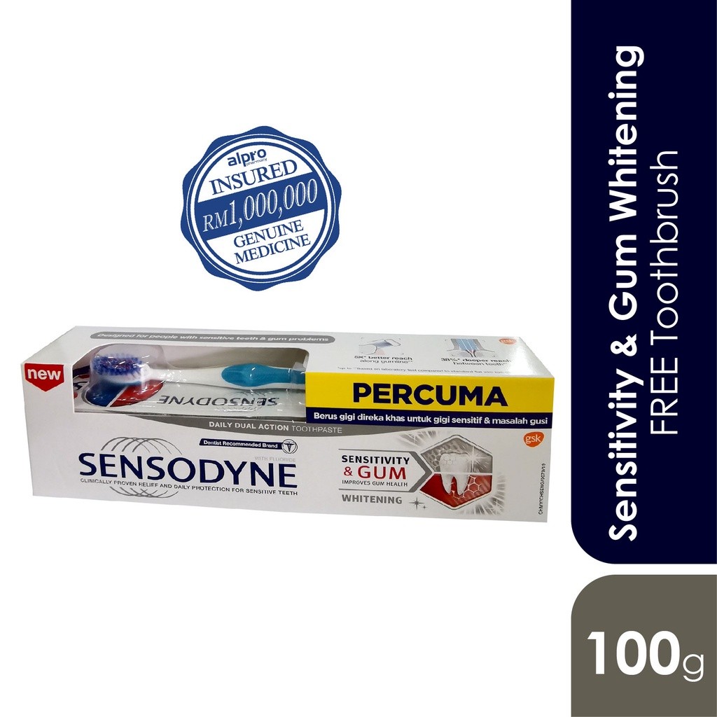 Sensodyne Sensitivity & Gum Whitening Toothpaste 100g + Free Toothbrush | Shopee Malaysia