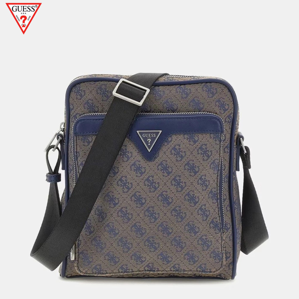 Guess Men Milano Top Zip Crossbody With Front Pocket Brown / Blue ...