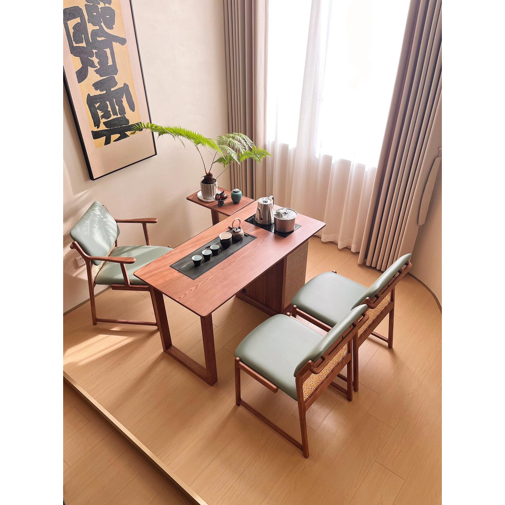 JY-8/New Chinese Style Black Walnut Table-Chair Set Rattan White Wax ...