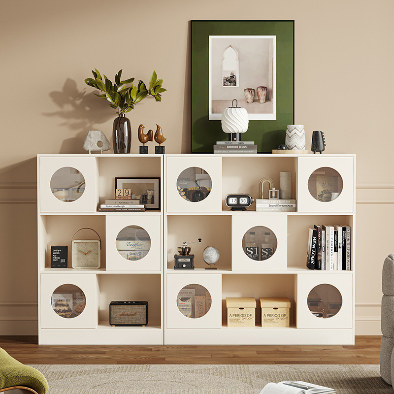 J-H/Cream Style Solid Wood Bookshelf with Glass Door Combination Chest ...