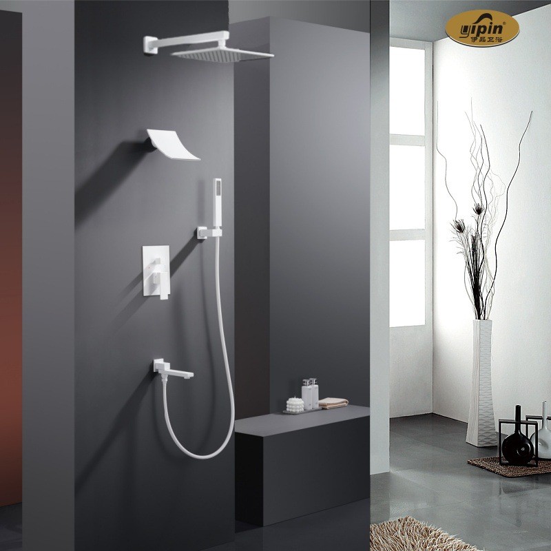 J-H/Concealed All-Copper Embedded Wall-Mounted Rain Shower Set White ...