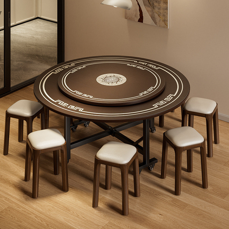 J-H/Folding Dining Table Chinese Style Home Use Rotating Round Table ...