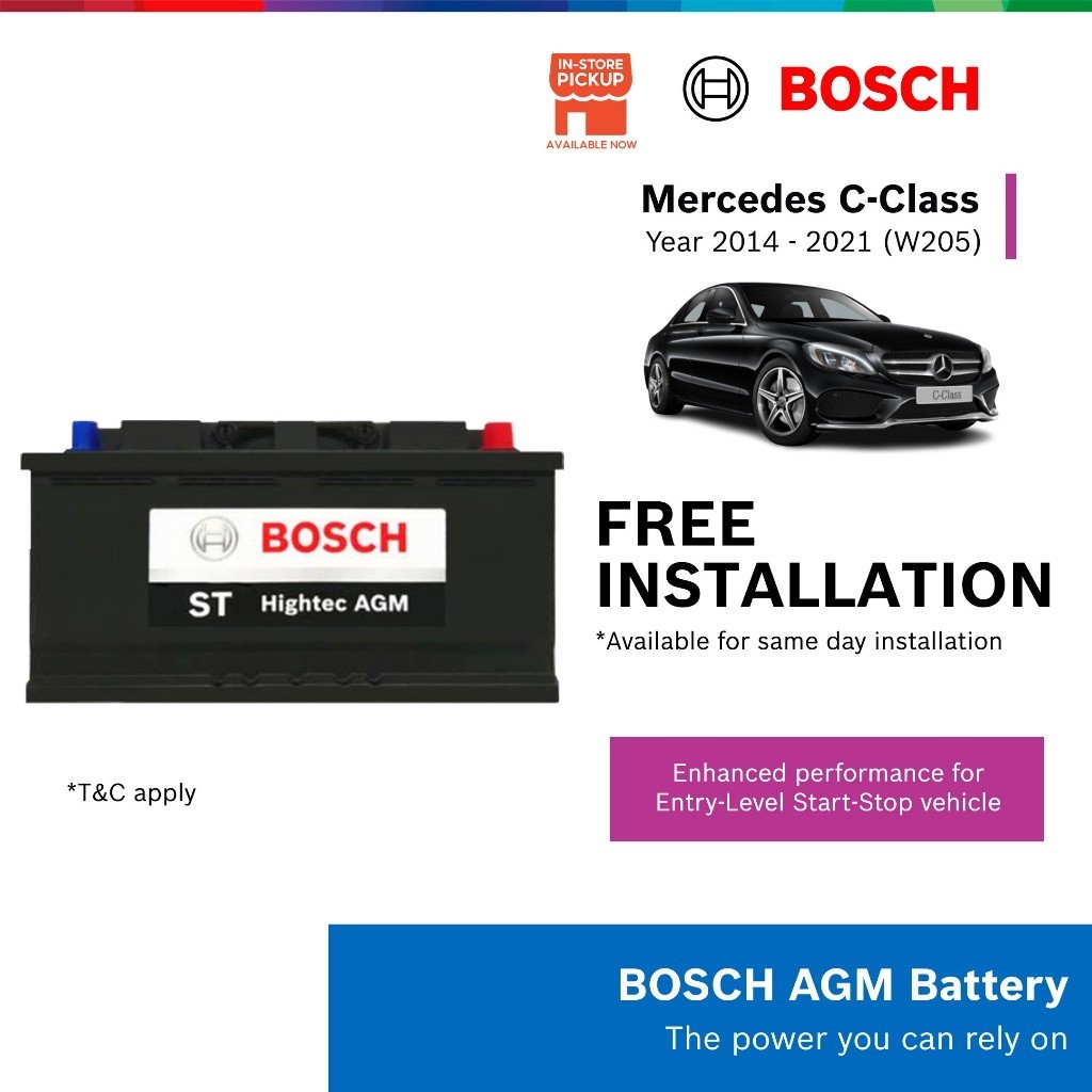 Bosch ST Hightec AGM Battery for Mercedes Benz C-Class W205 (12-month ...