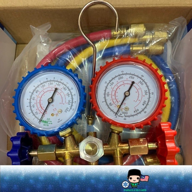 manifold gauge air cond meter and 3pcs hose set r134a r12 r404 r22 BAC ...
