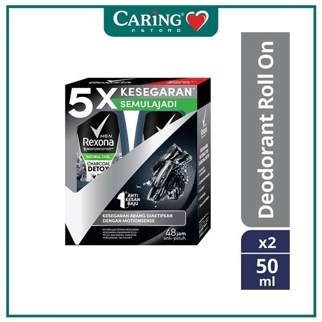 REXONA MEN NATURAL COOL CHARCOAL DETOX ROLL ON TWIN PACK 2 × 50ML ...