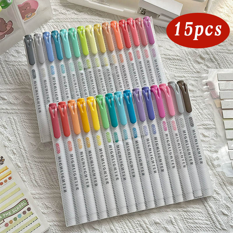 Highlighter 15 Color Creative Double-headed Highlighter Set Student ...