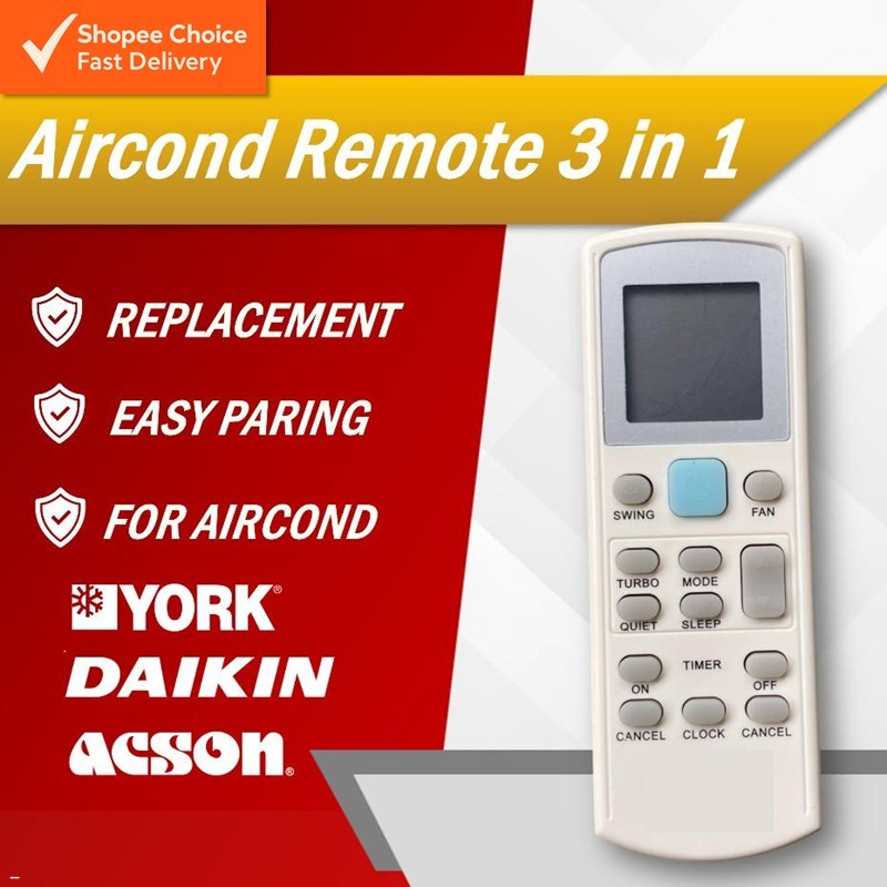 DAIKIN/YORK/ACSON Air Conditioner Remote Control (3-in-1) - User ...