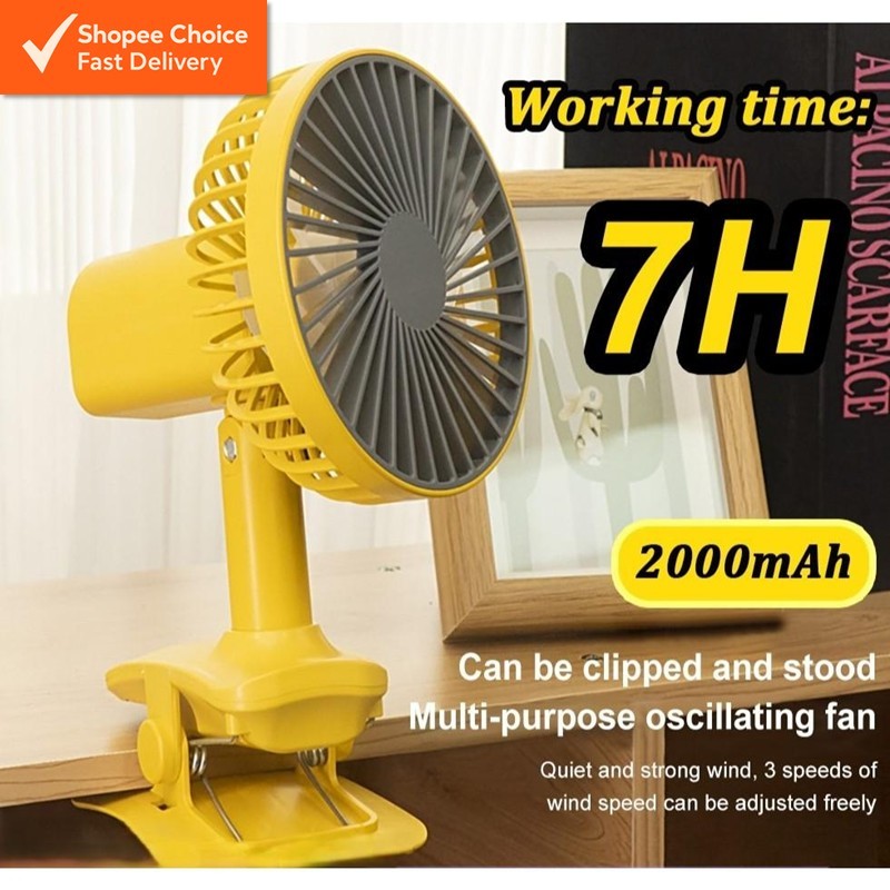 Mini USB Rechargeable Desk Fan with Auto-Rotate | 3-Speed Clip-On ...