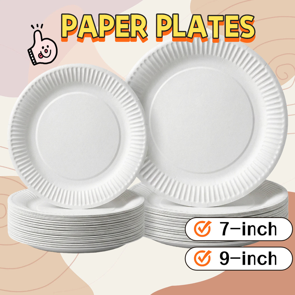 [50pcs] 7-Inch/9-Inch White Paper Plate/Disposable Paper Plate/Party ...