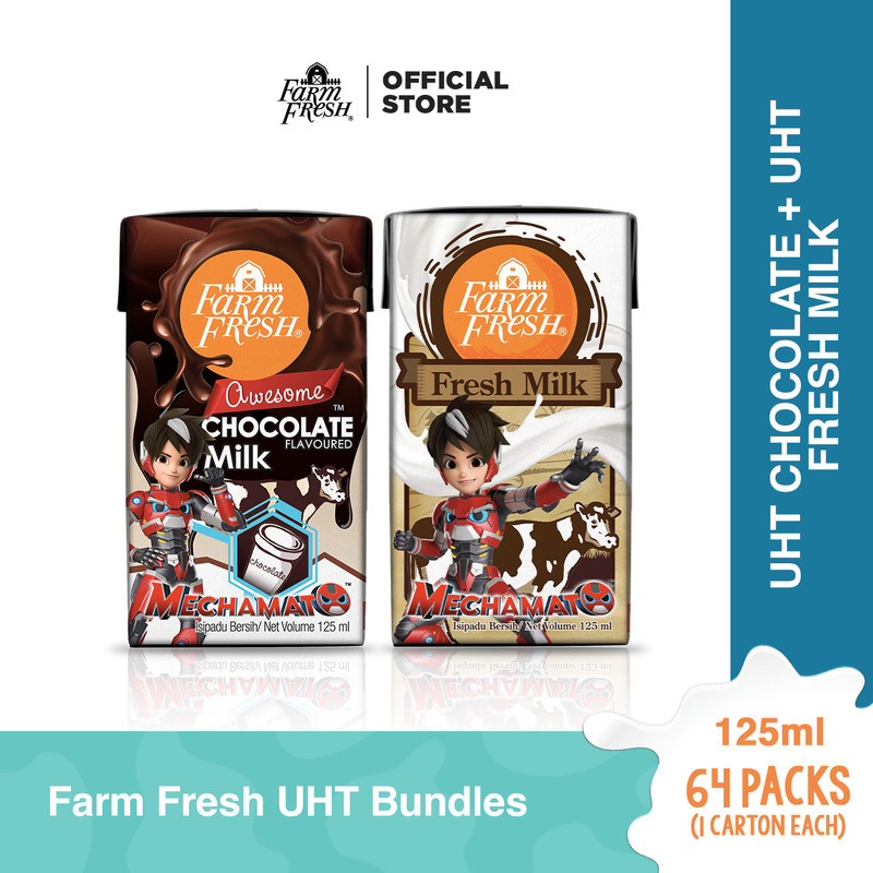 Farm Fresh UHT Chocolate 125ml x 32 Packs + Farm Fresh UHT Fresh Milk ...