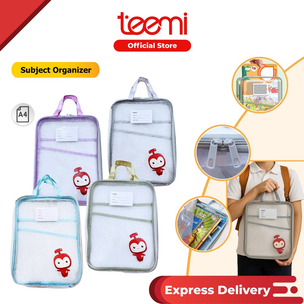 TEEMI Zip Fail Bentuk L Shape Mesh Zipper Bag A4 Subject Organizer With ...