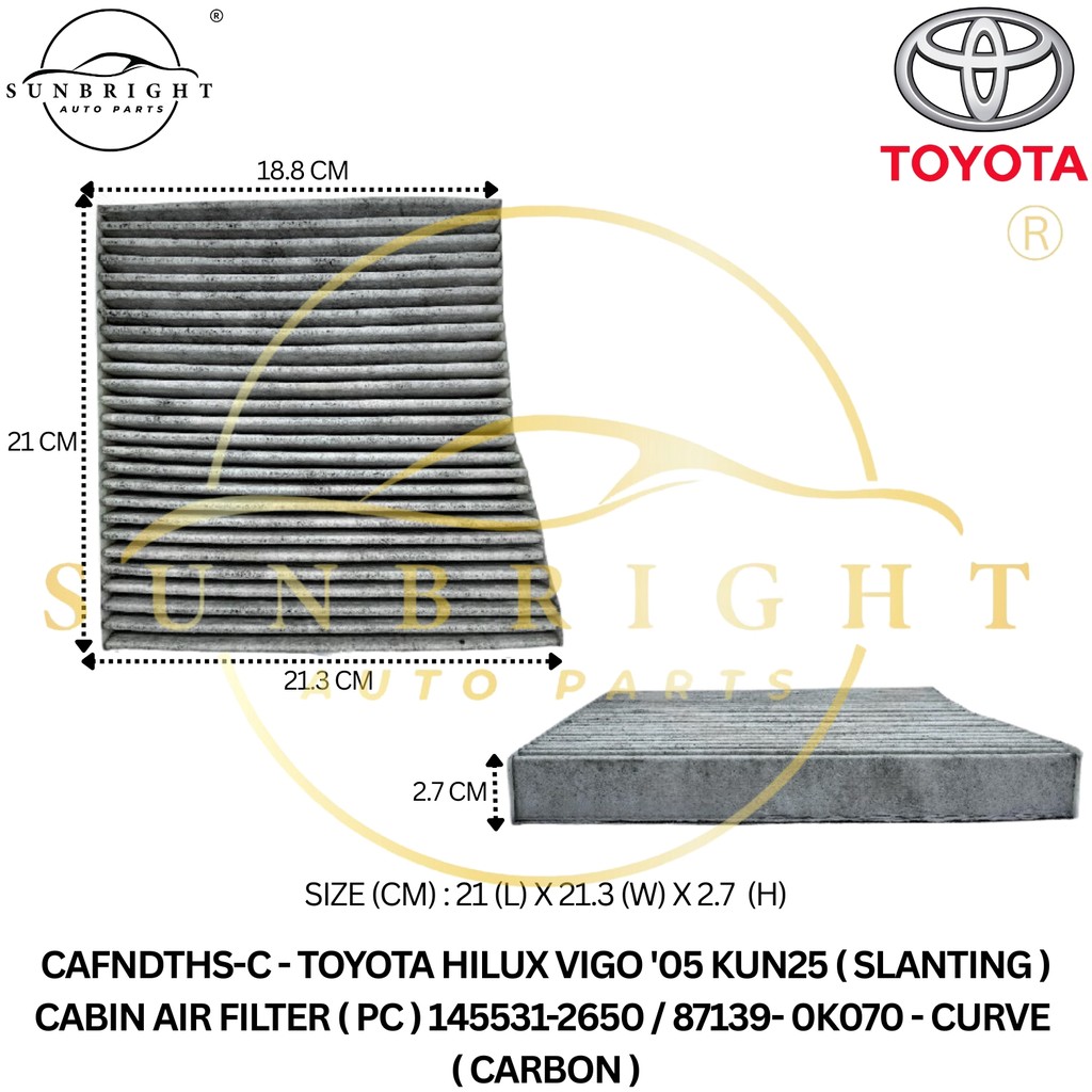 TOYOTA HILUX VIGO '05 KUN25 ( SLANTING ) CABIN AIR FILTER ( PC ) 145531 ...