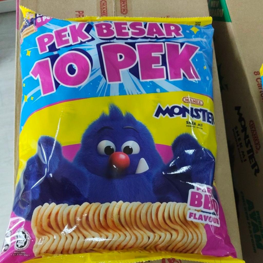 Mamee Monster Snek Mi Family Pack Perisa BBQ -250g (10 x 25g) | Shopee ...