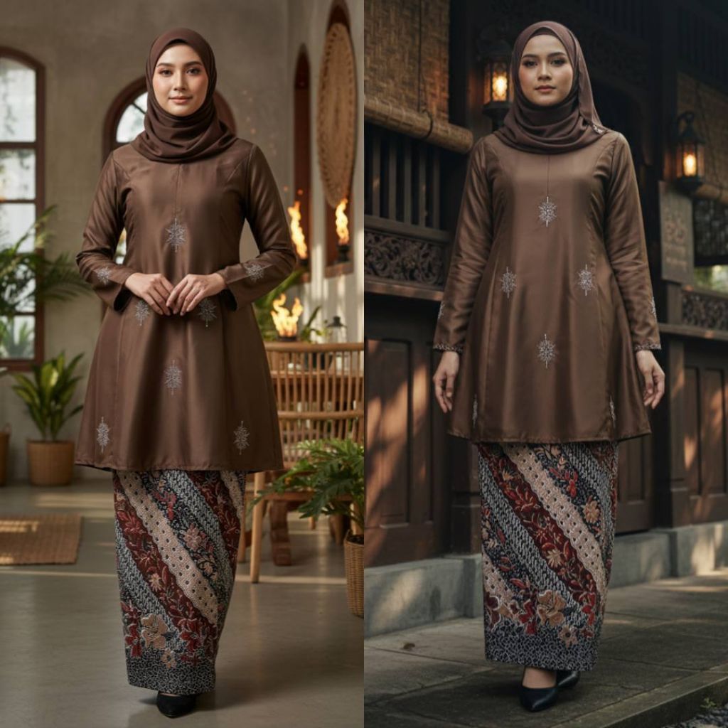 KURUNG RIAU RATU BY CTKDEE diamond lipat batik rich brown ash green ...