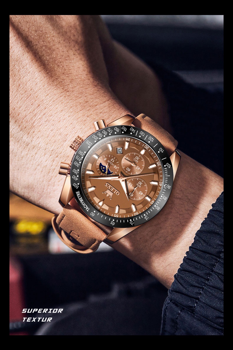 Olves Jam Tangan Lelaki Original Waterproof Fashion Moonphase Watches ...