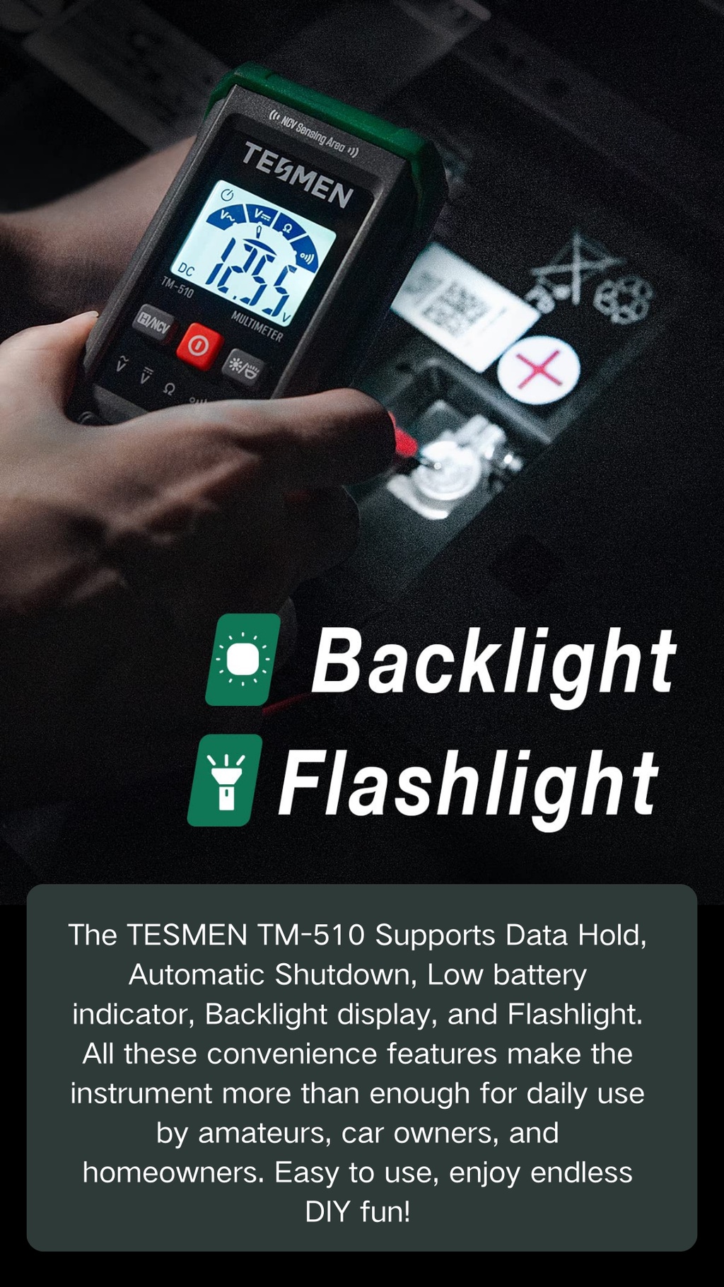 【TESMEN TM-510】Smart Digital Multimeter Auto Range 4000 Counts AC/DC ...
