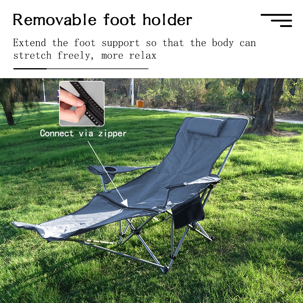 Foldable Chair Bed with Arm Rests Camping Deck Chair Outdoor Beach ...