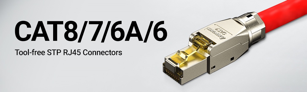AMPCOM Toolless RJ45 Connector, CAT8/CAT7/CAT6A Tool Free Reusable Termination Plugs Shielded ...